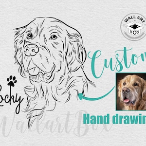 Custom Pet Ear Outline, Digital Hand Drawn, Half Body Dog Line Drawing ...