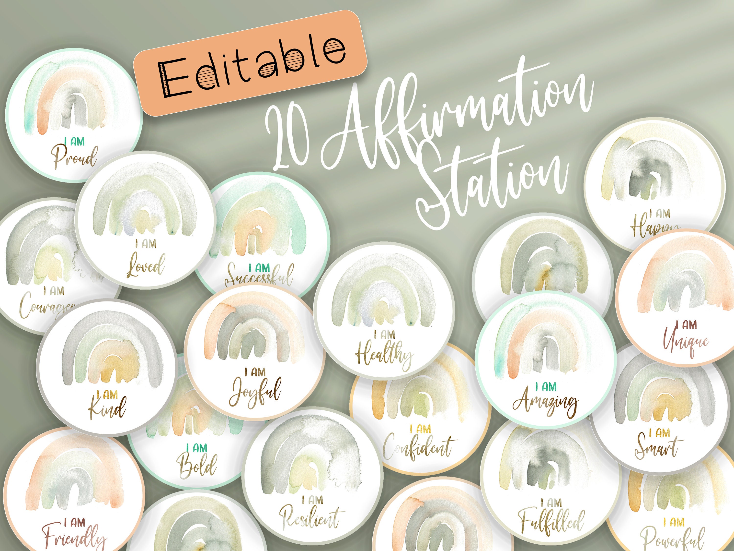 Boho Rainbow Watercolor Affirmation Station Posterscircle | Etsy