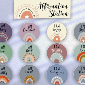 Boho Rainbow Affirmation Station Posters|circle Mirror Labels| EDITABLE ...