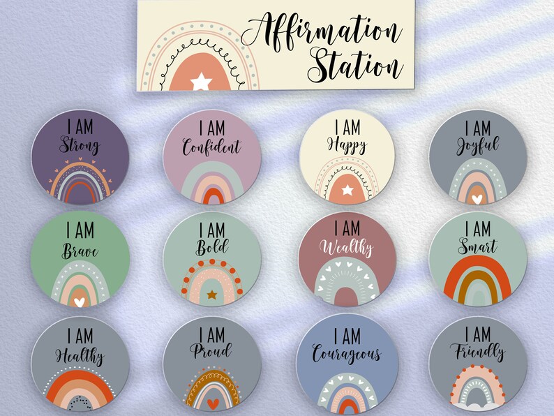 Boho Rainbow Affirmation Station Posterscircle Mirror Labels | Etsy