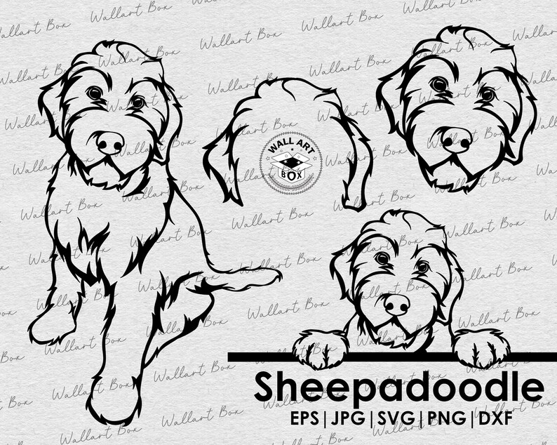 Sheepadoodle Svg| Dog Full Body Peeking Head Ears Files Cricut| Clipart ...