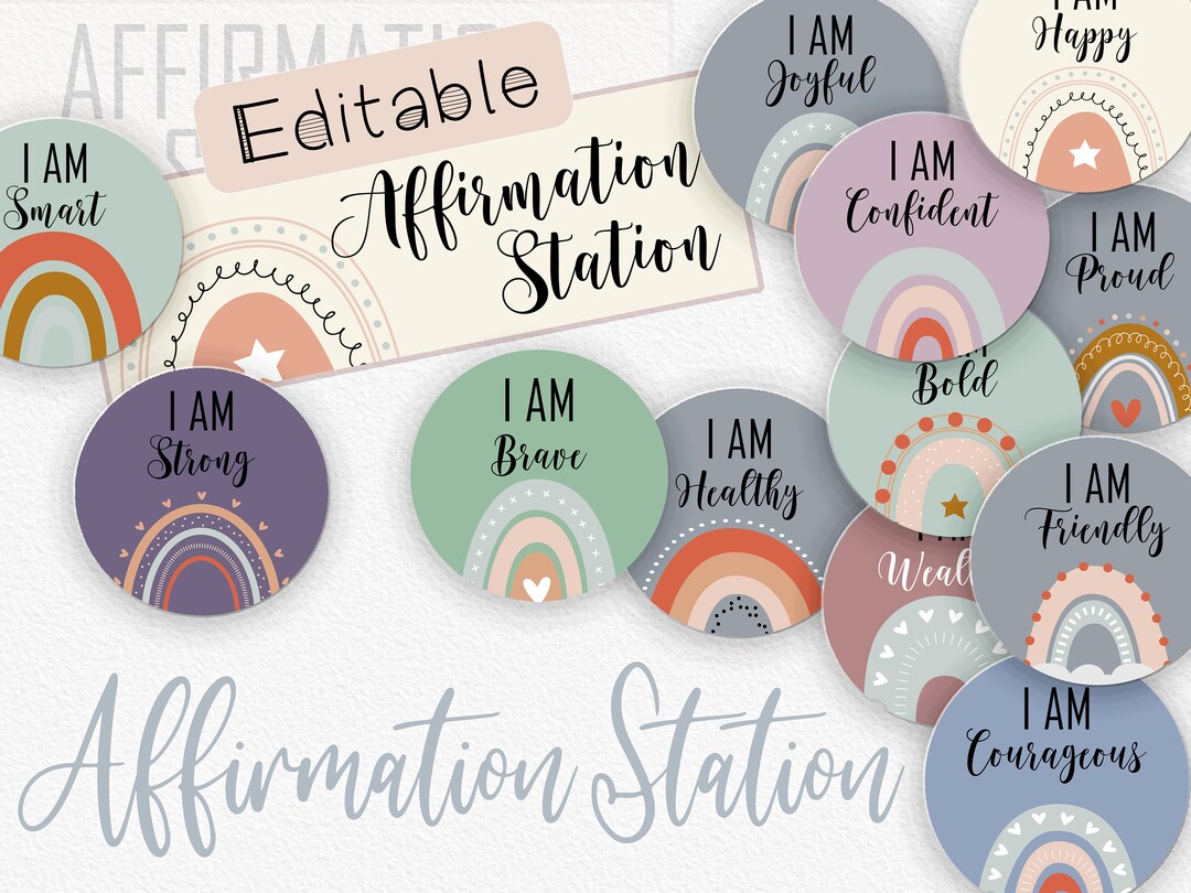 Boho Rainbow Affirmation Station Posterscircle Mirror Labels EDITABLE ...