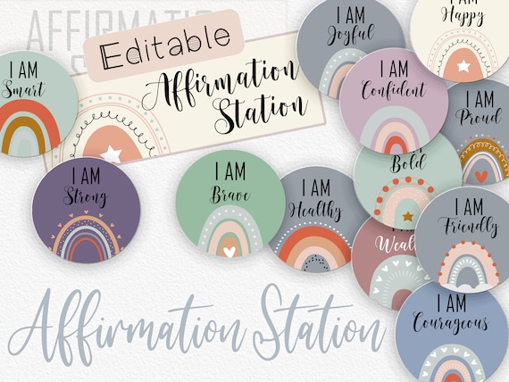 Boho Rainbow Affirmation Station Posterscircle Mirror Labels | Etsy