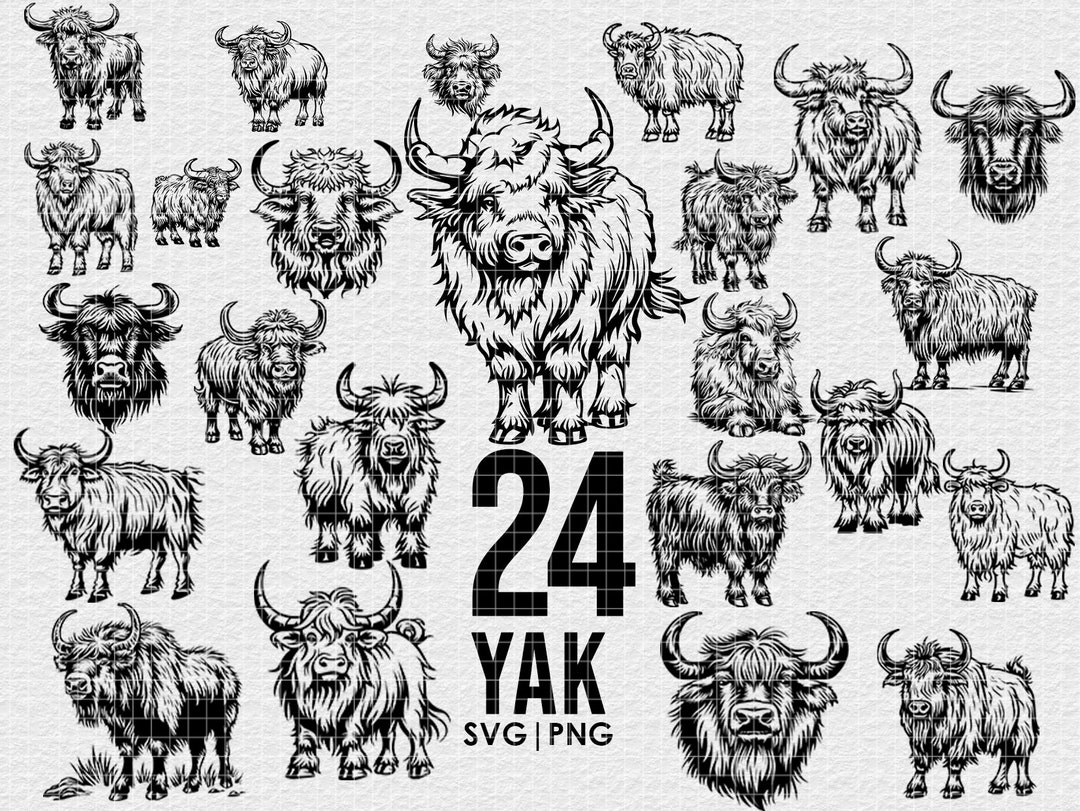 Yak Vector Illustration Bundle, Svg Png Bundle, Digital Download, for ...