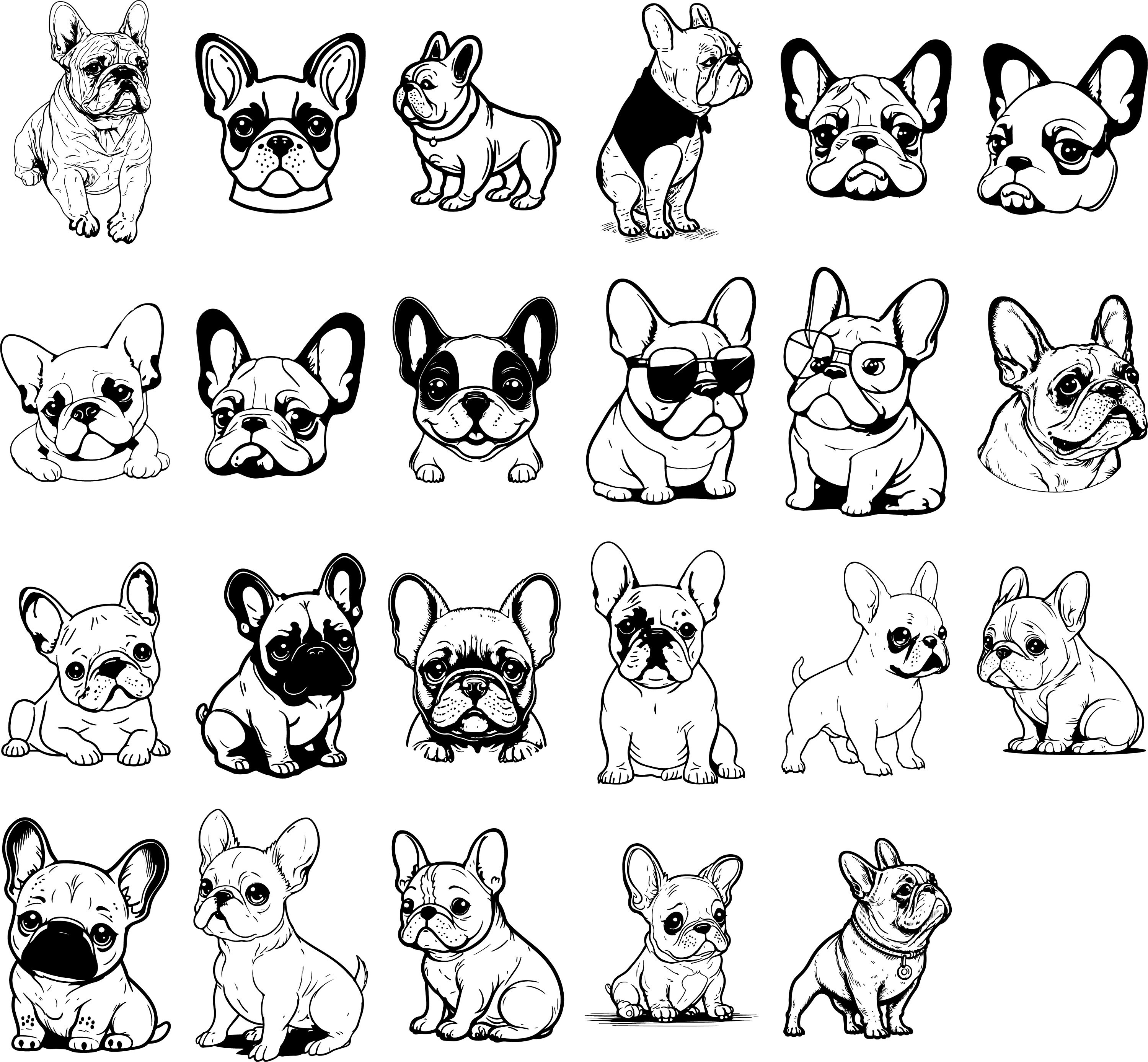Bouledogue français dessin animé svg bundle fichiers svg chien pour ...