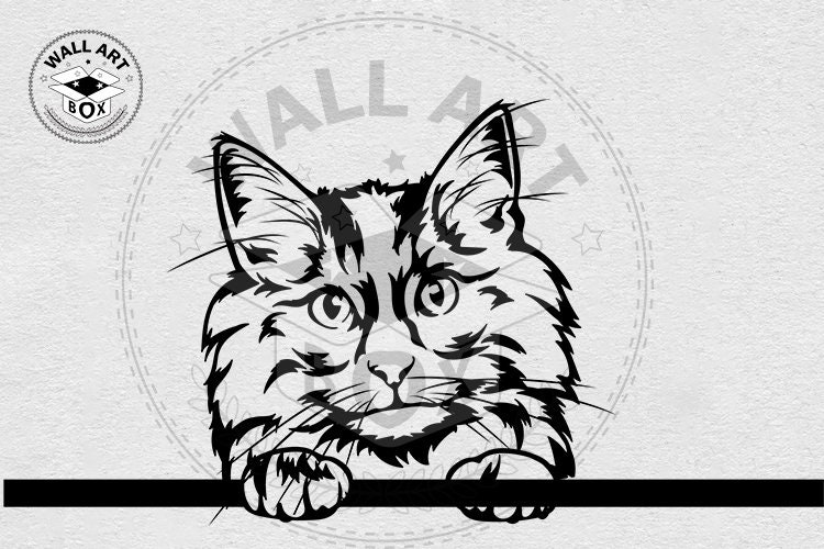 Norwegian Forest Cat Svg Cat Full Body Peeking Head Ears - Etsy
