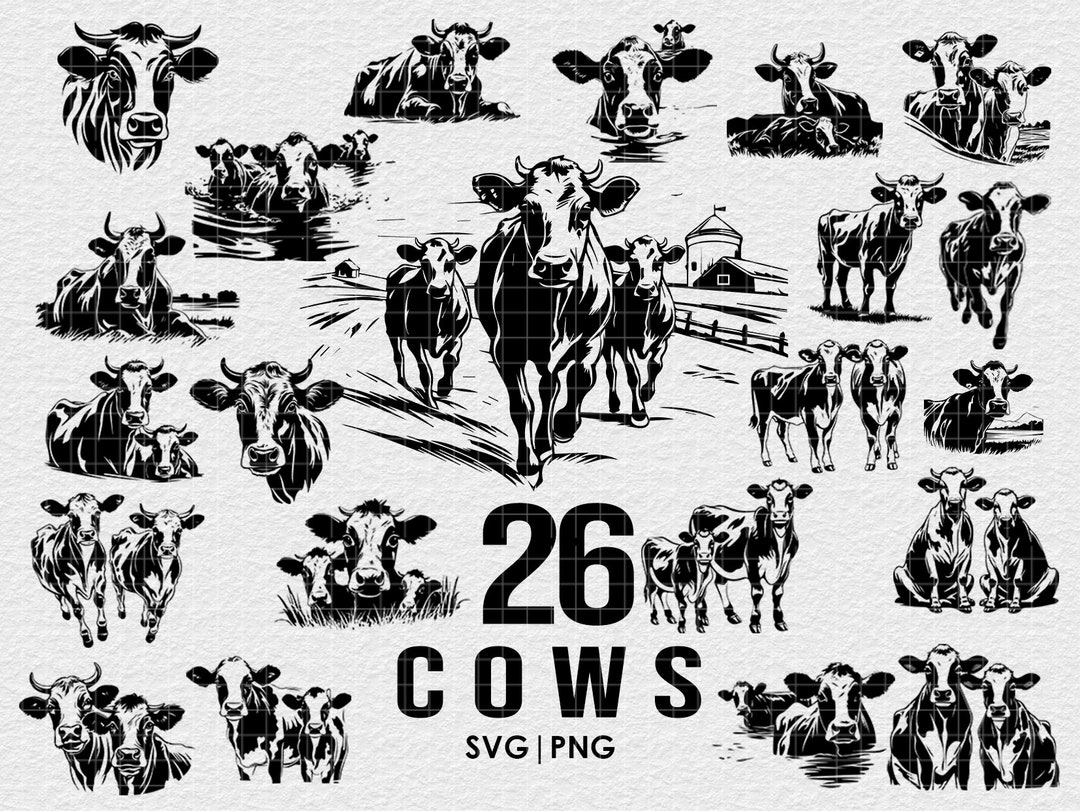 Cows Vector Illustration, Svg Png Bundle, Digital Download, for Cricut ...
