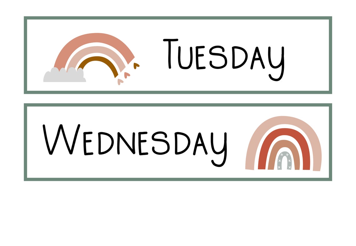 Boho Rainbow Days and Months Flashcards Desert Neutral | Etsy