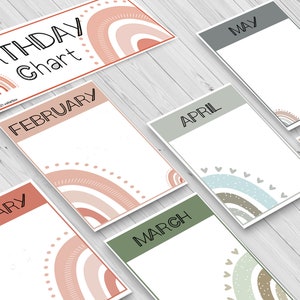 Boho Rainbow Birthday Classroom Display | Classroom Monthly Birthday ...