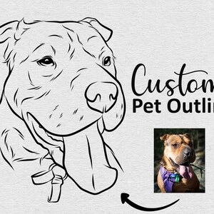 Custom Pet Ear Outline, Digital Hand Drawn, Half Body Dog Line Drawing ...