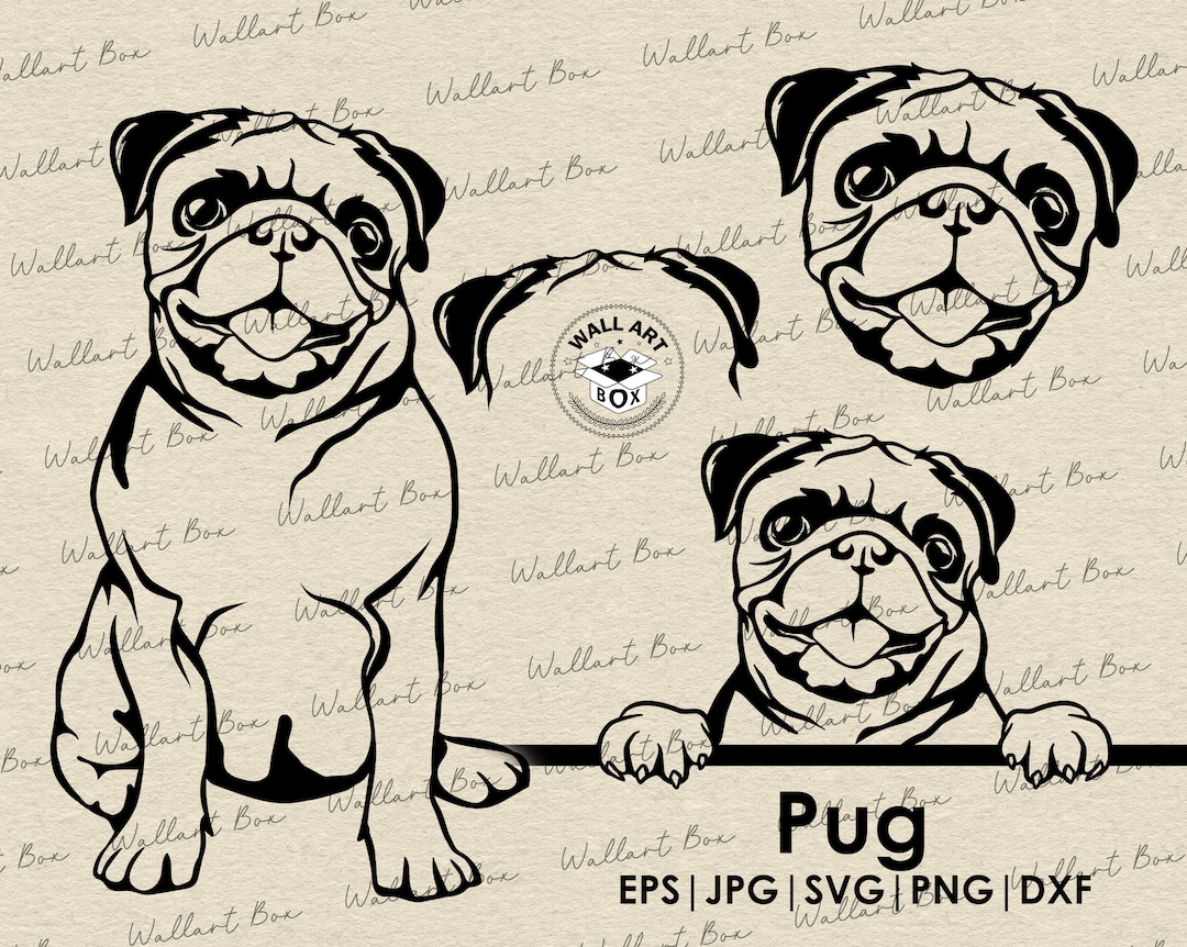 Pug Svg| Dog Full Body Peeking Head Ears Files Cricut| Clipart| Vector ...