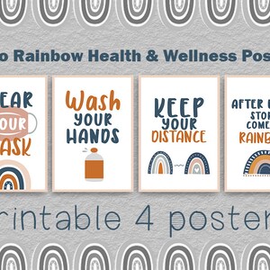 Boho Rainbow Theme COVID Classroom Poster Set of 4, Classroom Safety ...