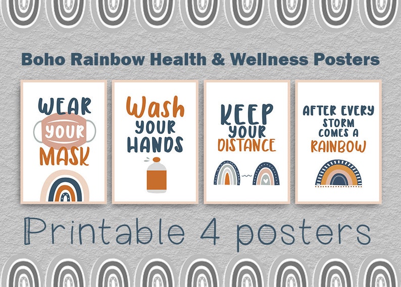 Boho Rainbow Theme COVID Classroom Poster Set of 4 Classroom - Etsy