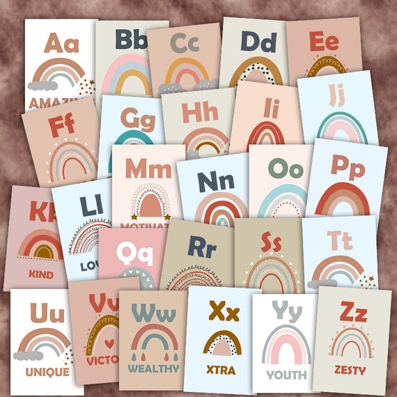 BOHO RAINBOW Alphabet Posters Neutral Rainbow Classroom | Etsy