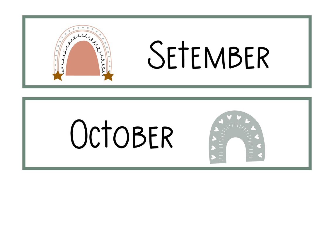 Boho Rainbow Days and Months Flashcards Desert Neutral | Etsy