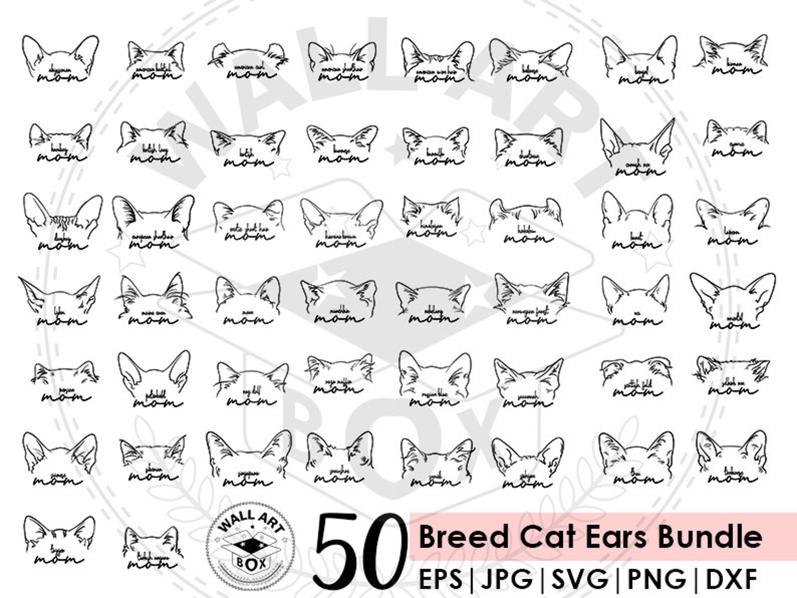 Cat Ears Outline SVG PNG Bundle 50 Cat Mom Breeds Kitten - Etsy