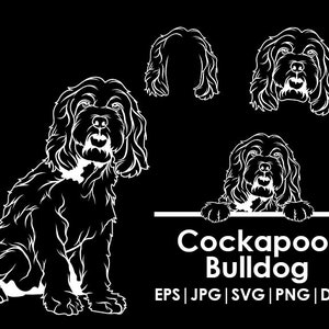 Cockapoo-bulldog Dog Head, Full Body, Peeking, Dog Ear, Files Cricut ...