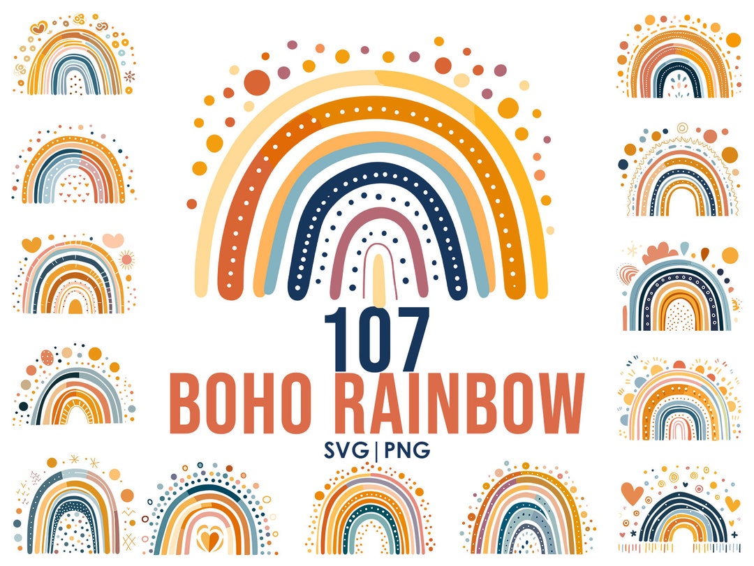 107 Boho Rainbow Svg Bundle, Cute Rainbow Svg, Boho Rainbow Clipart ...