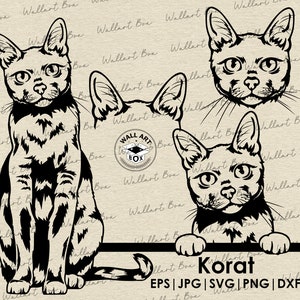 Korat Curl Svg | Cat Svg Files for Cricut| Peeking Cat Clipart| Vector ...