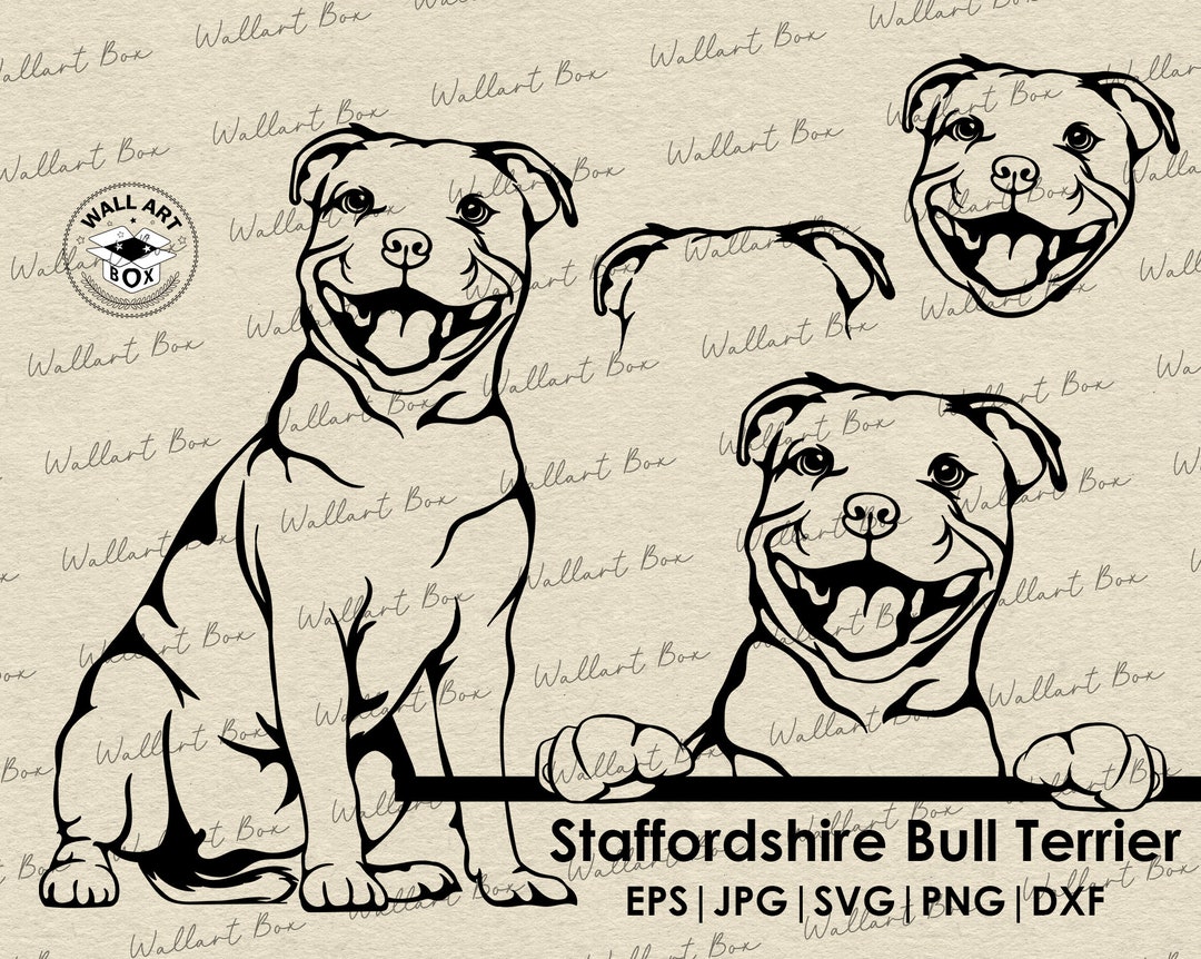 Staffordshire Bull Terrier Dog Svg| Dog Full Body Peeking Head Ears ...