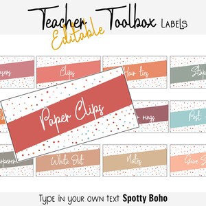 Spotty Boho Teacher Toolbox Labels | Editable | Neutral Rainbow ...