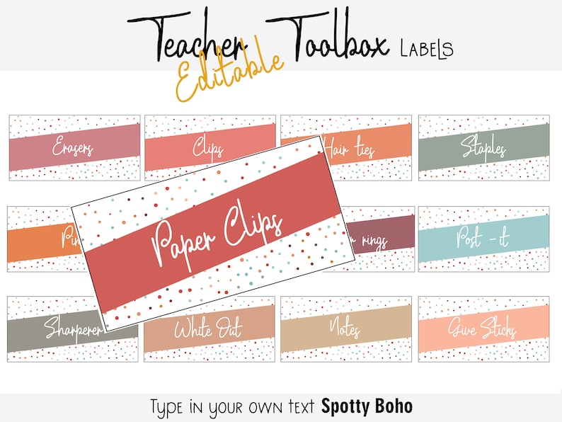 Spotty Boho Teacher Toolbox Labels Editable Neutral - Etsy