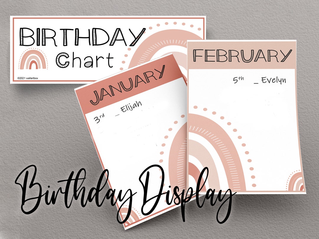 Boho Rainbow Birthday Classroom Display | Classroom Monthly Birthday ...