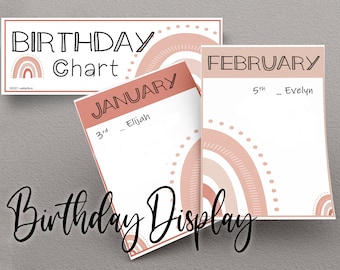 Boho Rainbow Birthday Classroom Display Classroom Monthly Birthday ...