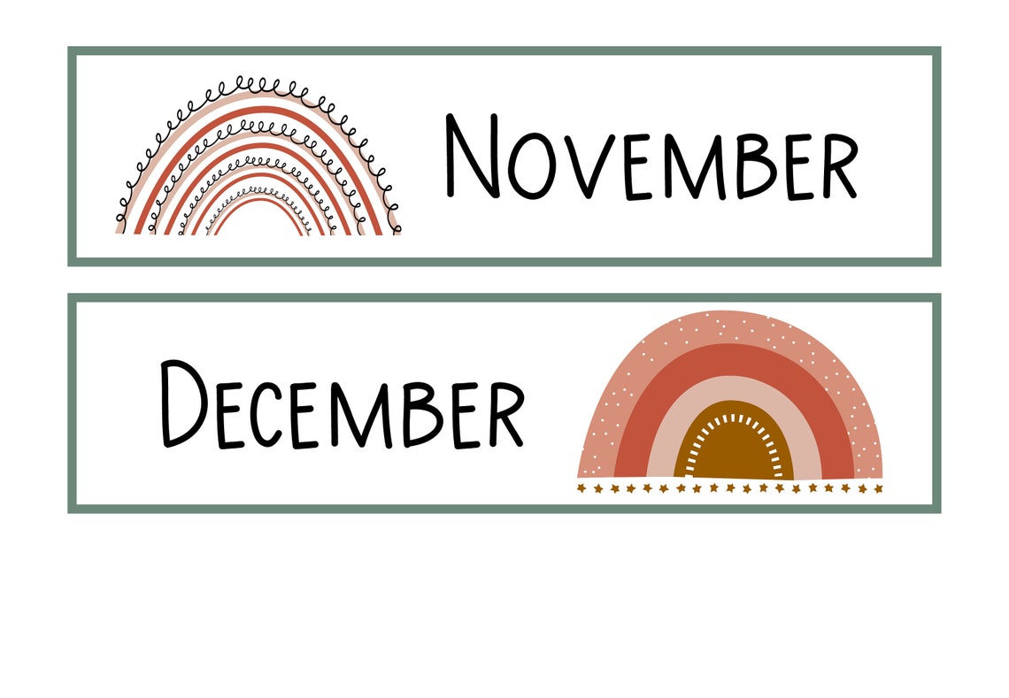 Boho Rainbow Days and Months Flashcards Desert Neutral | Etsy