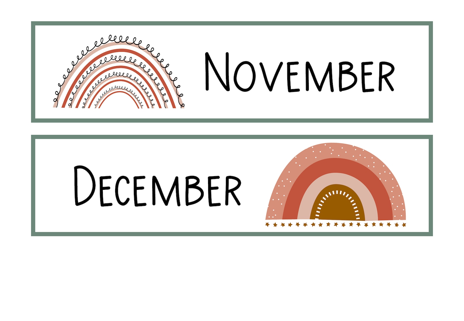 Boho Rainbow Days and Months Flashcards Desert Neutral | Etsy