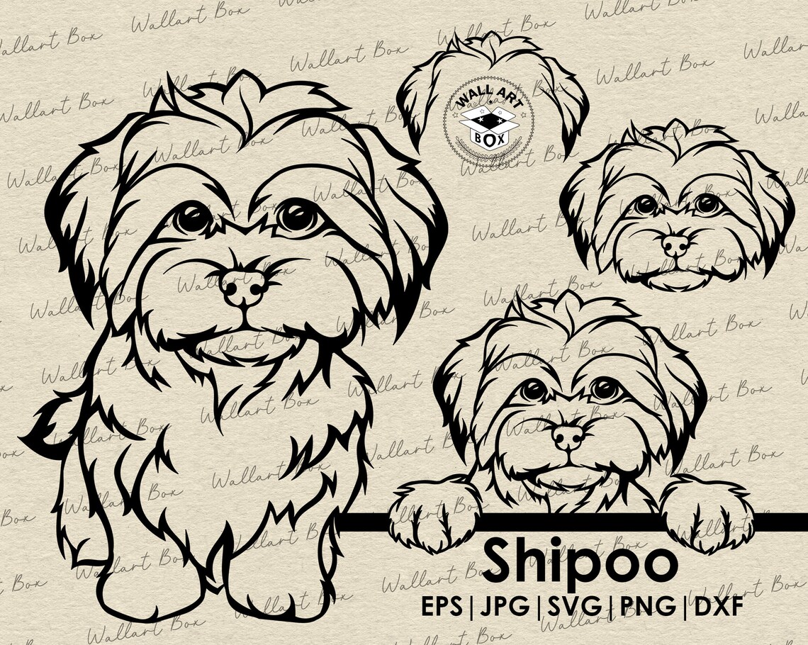 Shipoo Dog Svg Full Body Peeking Head Ears Files for Cricut| Clipart ...