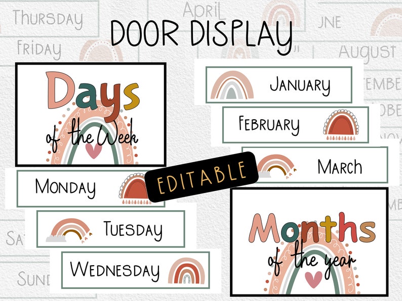 Boho Rainbow Days and Months Flashcards Desert Neutral | Etsy
