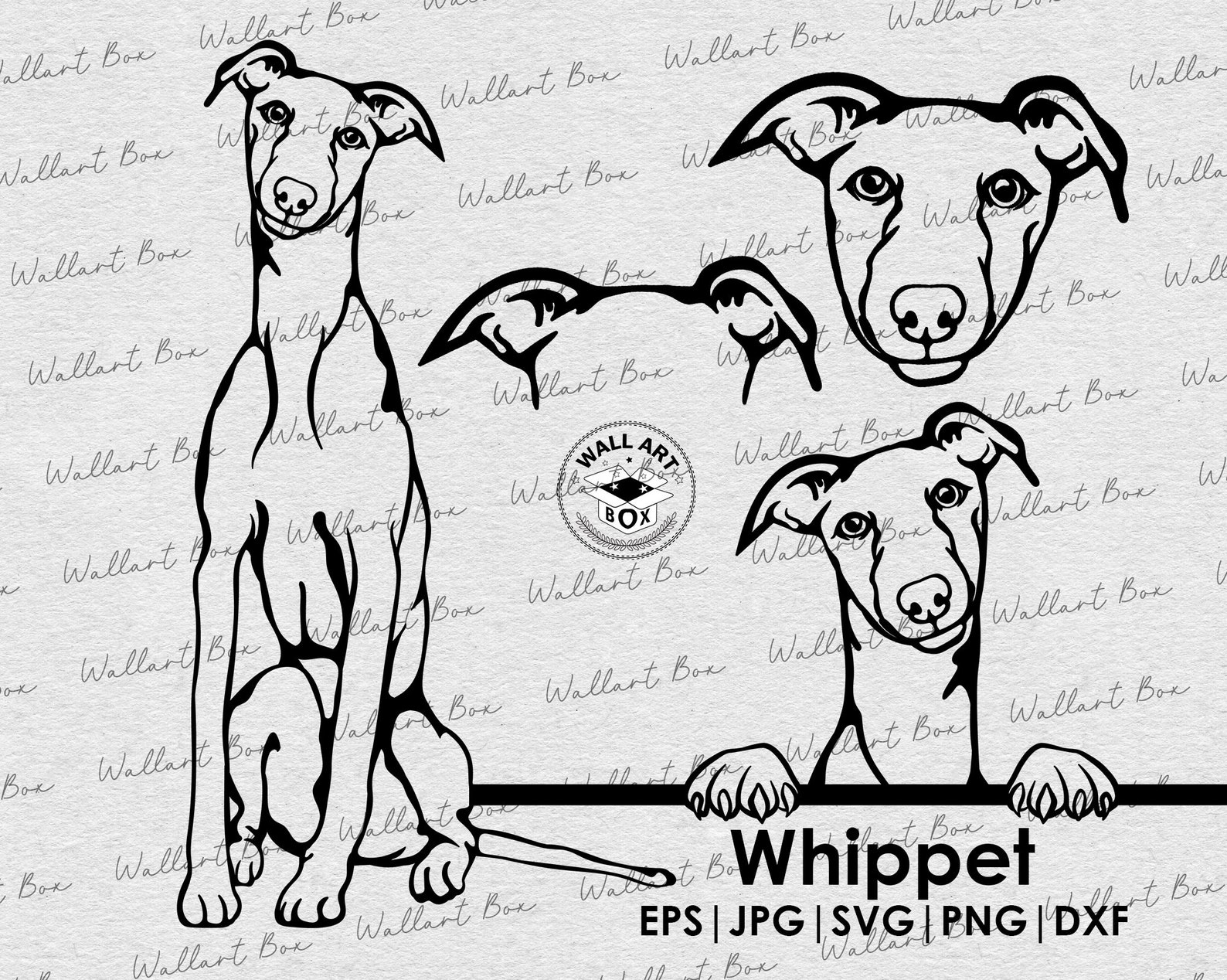 Whippet Dog Svg| Dog Full Body Peeking Head Ears Files Cricut| Clipart ...
