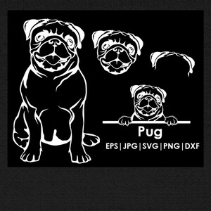 Pug Dog Head, Full Body, Peeking, Dog Ear, Files Cricut| Clipart ...