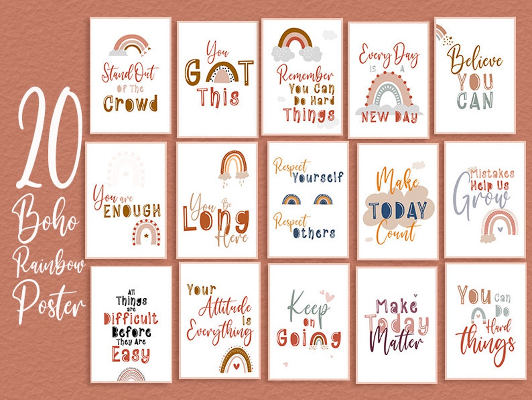 Inspirational Classroom Posters Bundle, Boho Rainbow Classroom Quotes ...