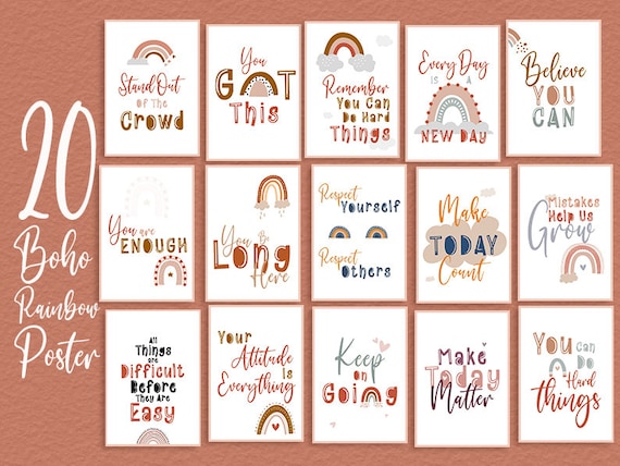 Inspirational Classroom Posters Bundle Boho Rainbow Classroom - Etsy