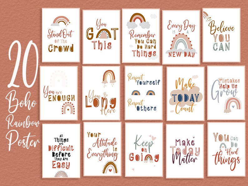 Inspirational Classroom Posters Bundle Boho Rainbow Classroom - Etsy