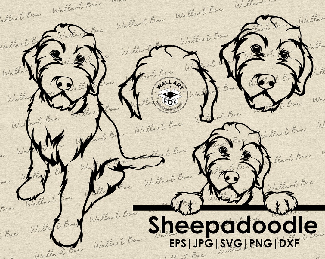 Sheepadoodle Svg| Dog Full Body Peeking Head Ears Files Cricut| Clipart ...