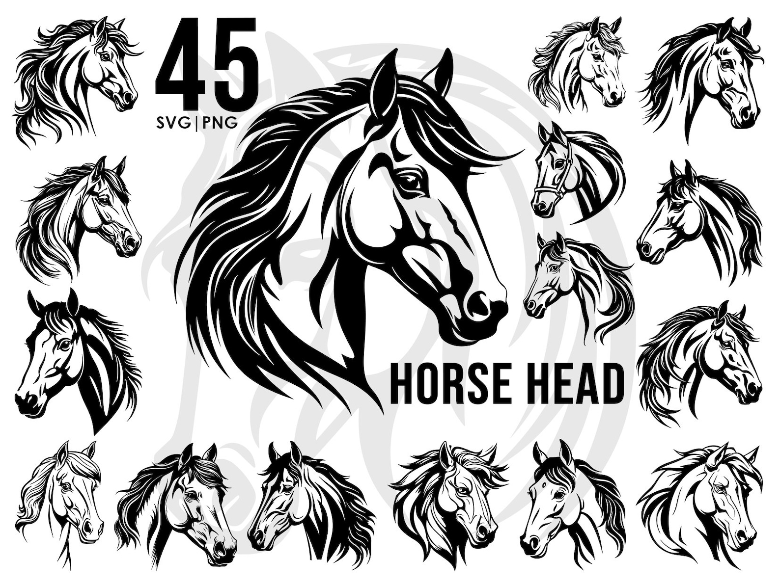 Paquete de 45 archivos SVG de caballos, siluetas de caballos, PNG ...