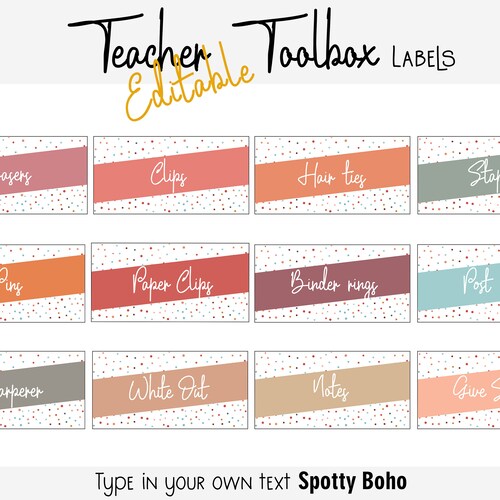 Neutral Boho Rainbow Teacher Toolbox Labels editable - Etsy