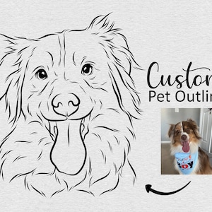 Custom Pet Ear Outline, Digital Hand Drawn, Half Body Dog Line Drawing ...