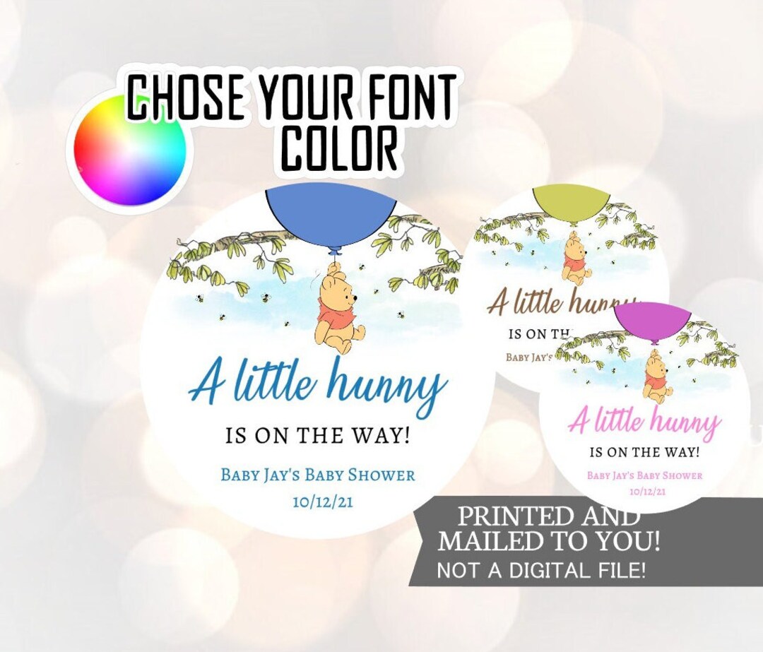 Hunny is on the Way, Stickers, Baby Shower, Baby Pooh, Honey Favors ...