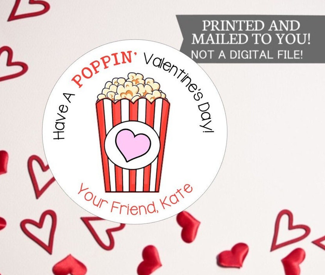 Popcorn Valentine Stickers, Kids Valentine's Day Popcorn Bag Stickers ...