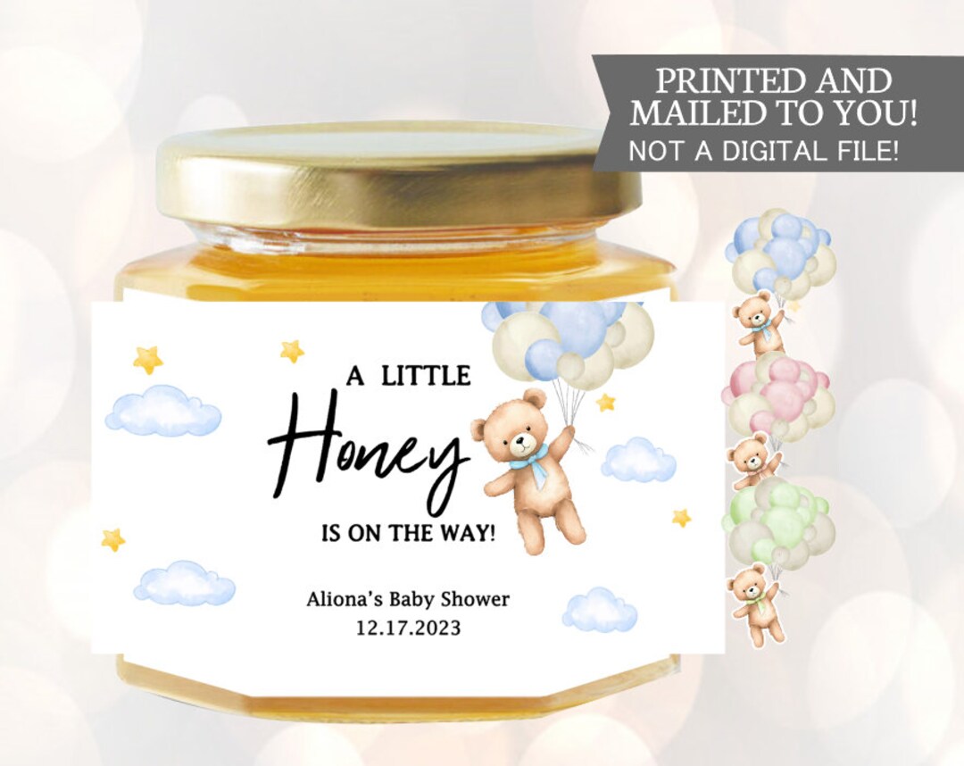 Honey Jar Labels, Little Honey on Way, Honey Sticker, Bear Baby Shower ...