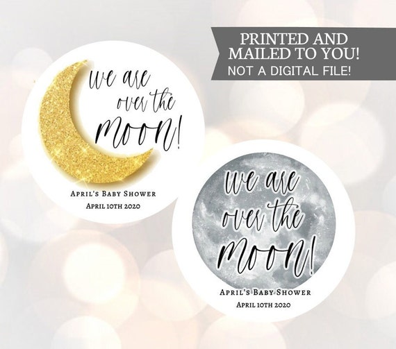 Over the Moon Baby Shower Favor Stickers Moon and Stars - Etsy