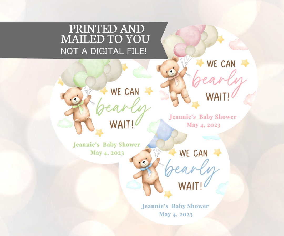 We Can Bearly Wait Favor Stickers, Teddy Bear Baby Shower Favor Labels ...