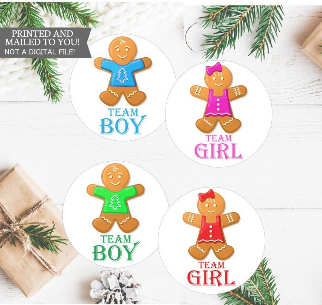 Gingerbread BOY GIRL Christmas Gender Reveal Stickers, Team He or Team ...