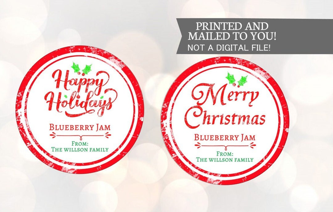 Custom Merry Christmas Jam Canning Jar Labels, Round Holiday Gift ...