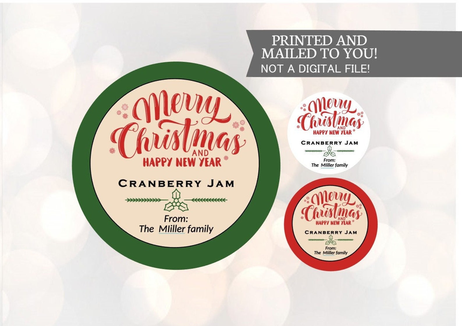 Custom Merry Christmas Jam Canning Jar Labels, Round Holiday Gift ...