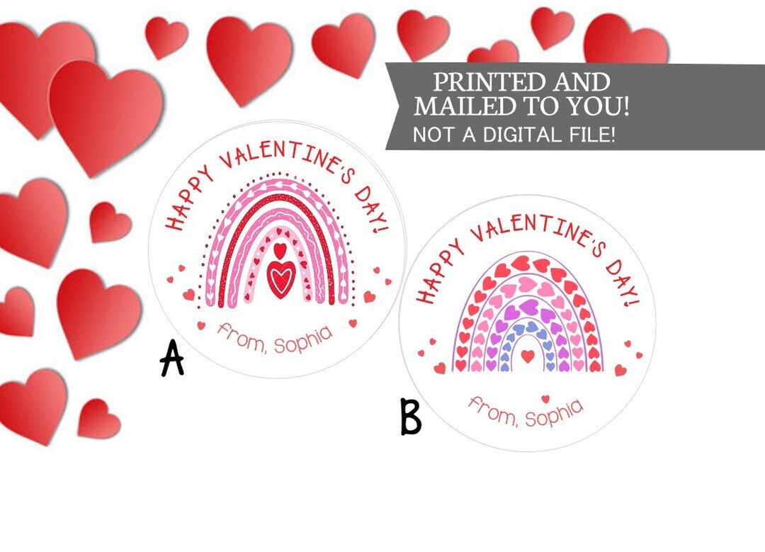 Valentines Stickers - Boho Rainbow Valentines Label Kids Valentines ...